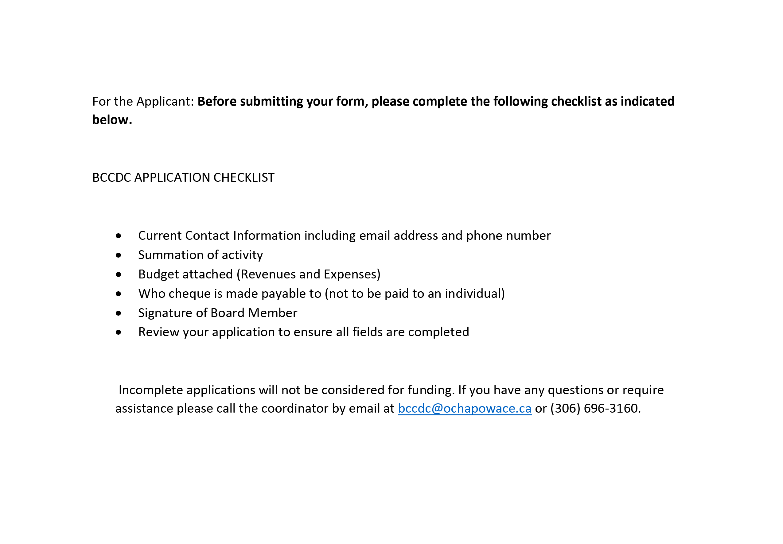 BCCDC Call for Applications « Ochapowace Nation