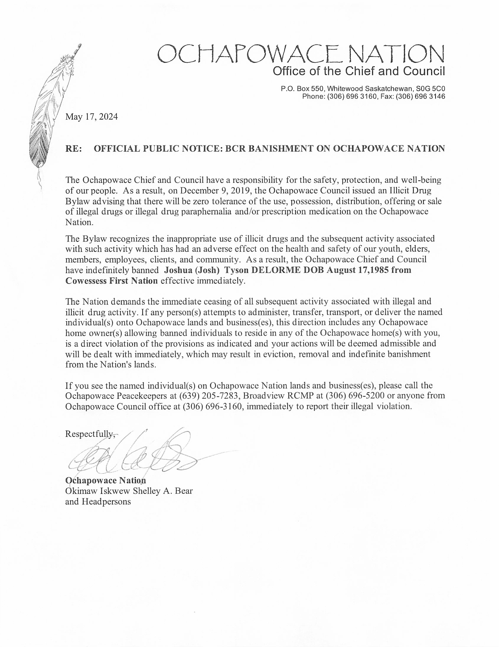 BCR Banishment on Ochapowace Nation « Ochapowace Nation