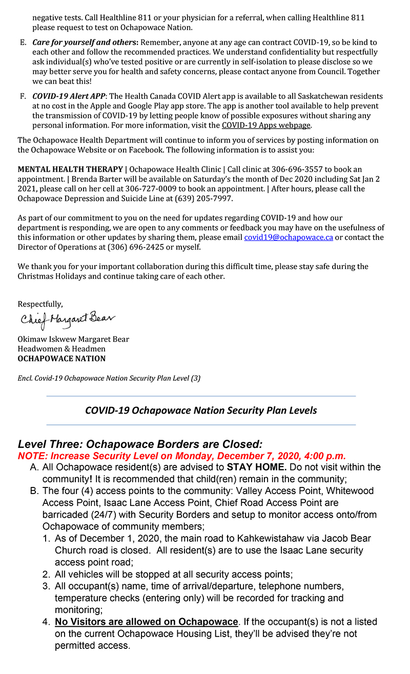 COVID-19 Update - December 15, 2020 « Ochapowace Nation