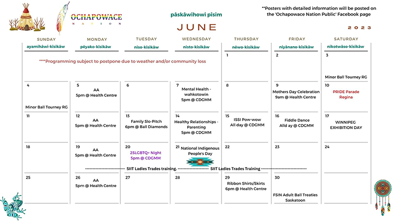 June Calendar of Events « Ochapowace Nation