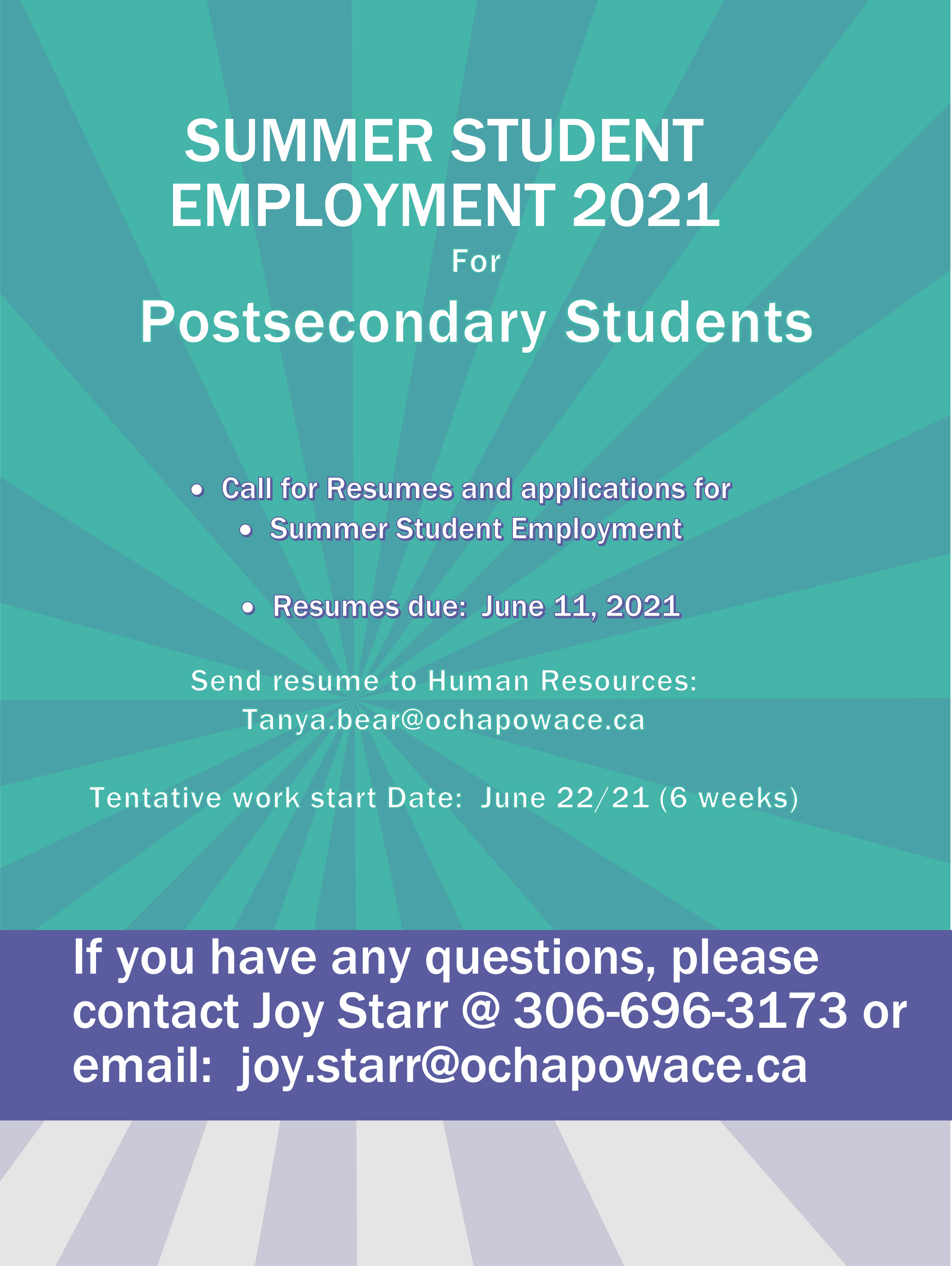 Post Secondary Summer Student Employment Application Deadline ...