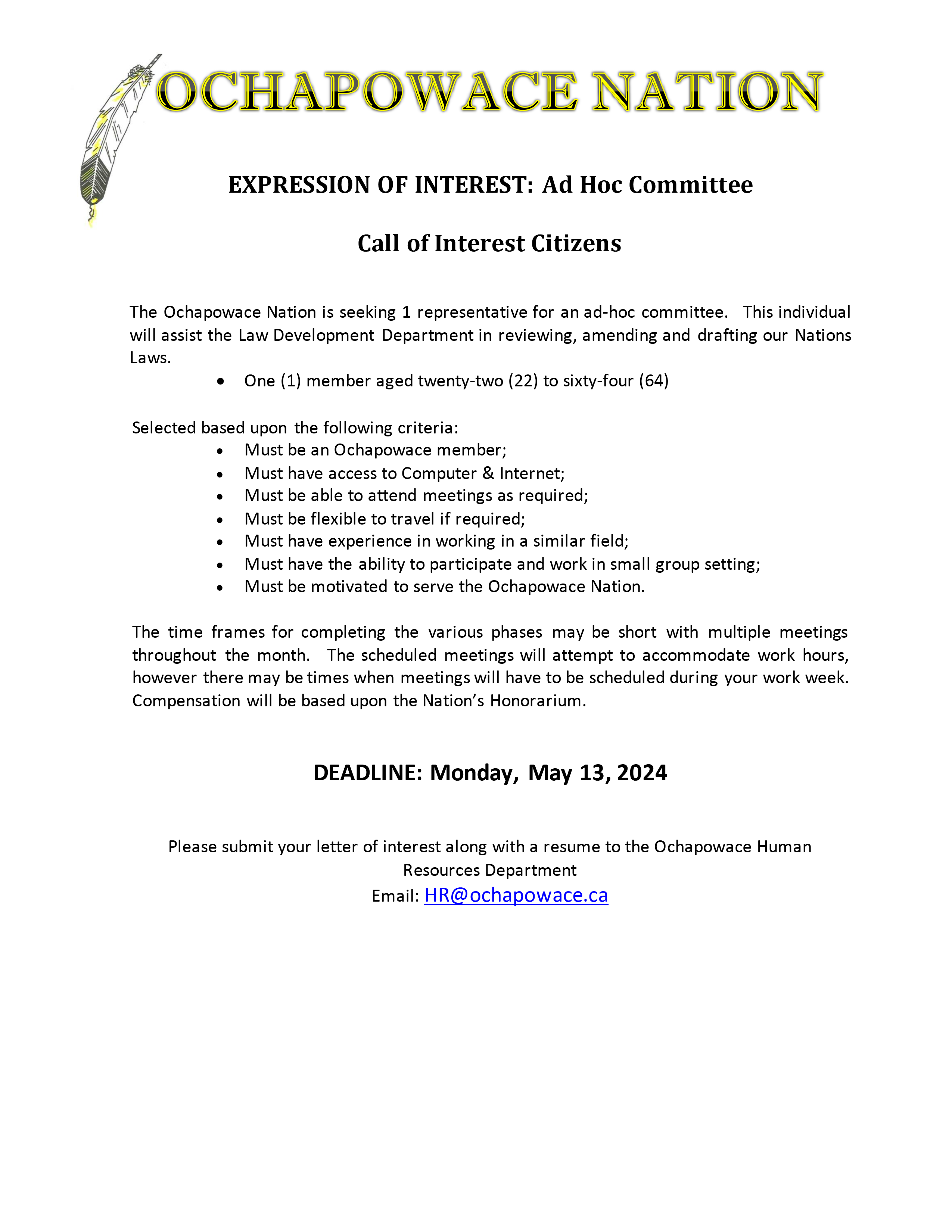 EXPRESSION OF INTEREST: Ad Hoc Committee Call of Interest « Ochapowace ...