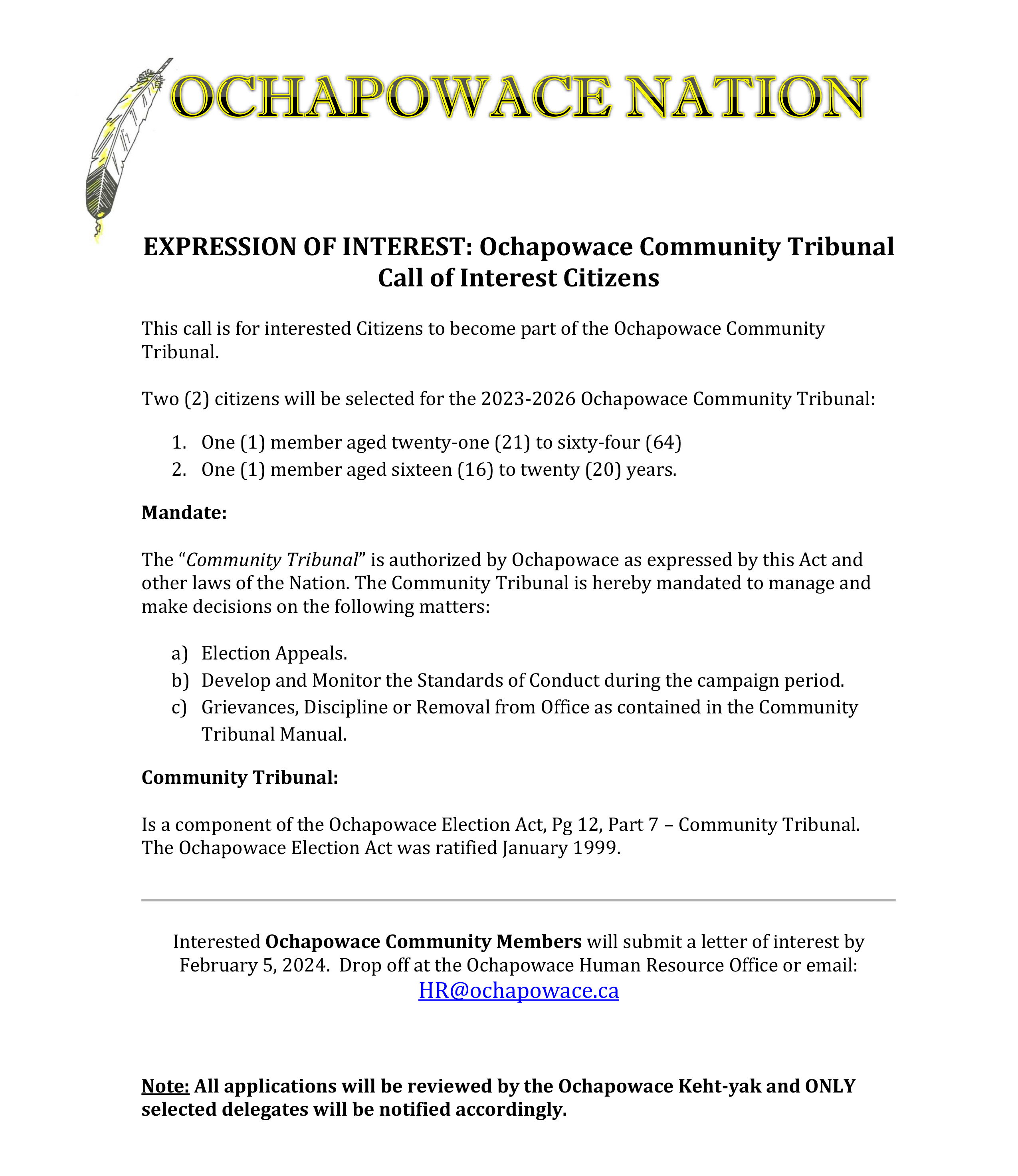 Expression of Interest: Ochapowace Community Tribunal Call of Interest ...